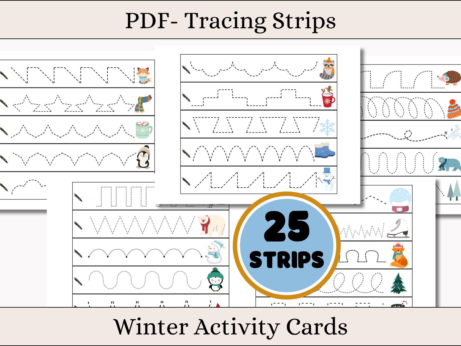 Winter Tracing Strips- 25 Fine Motor Skill Cards- Preschool ...