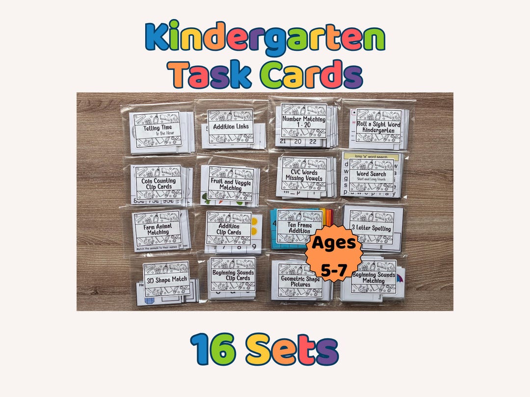 Kindergarten Task Card Bundle | 16 Learning Activities | Homeschool ...