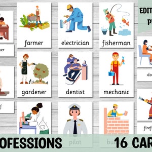Professions- Montessori 3 Part Flash Cards- Speech Therapy Cards ...
