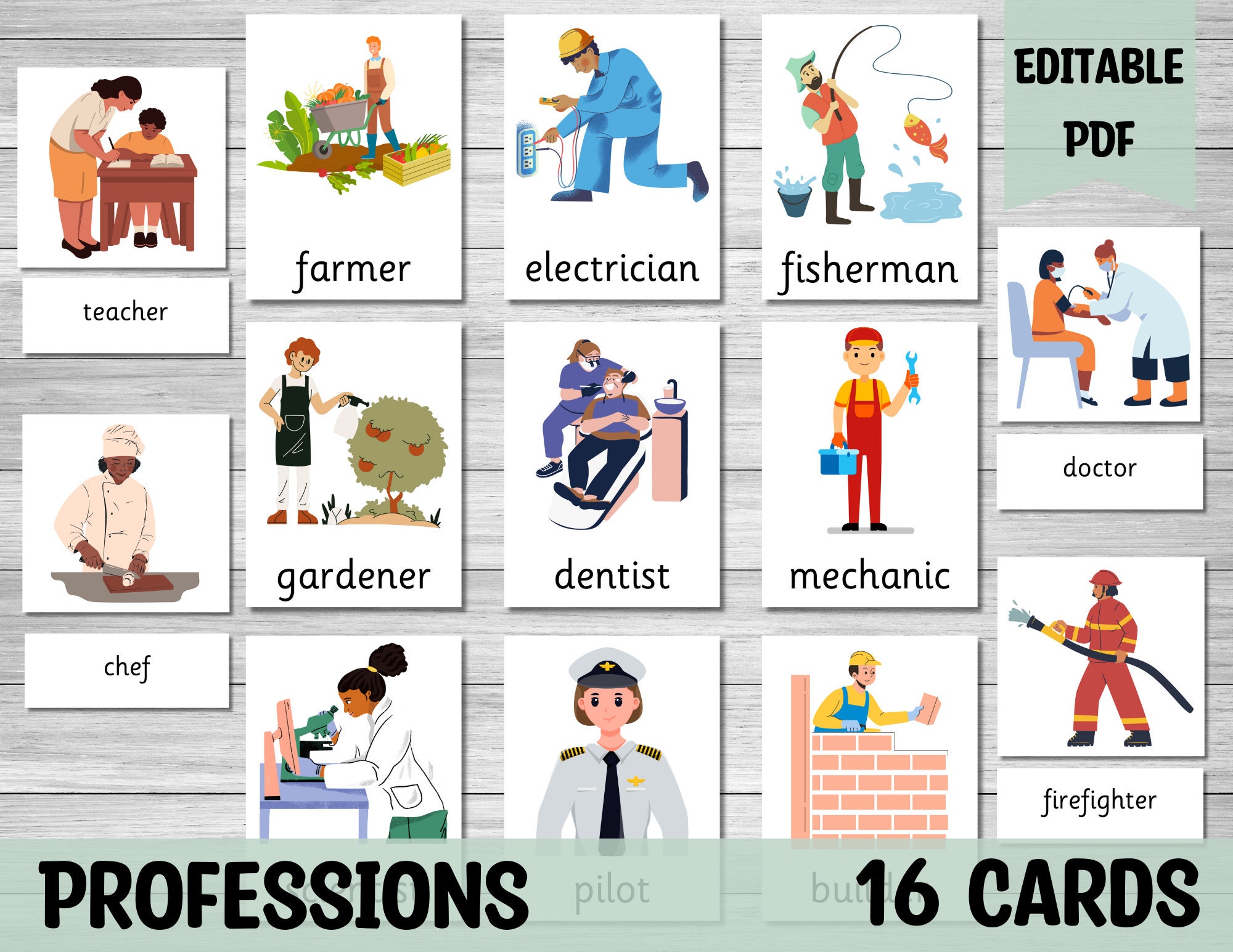 Professions Montessori 3 Part Flash Cards Instant Download - Etsy