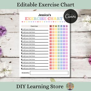 Editable Exercise Chart for Kids - Behavior Tracking Chart - Reward ...