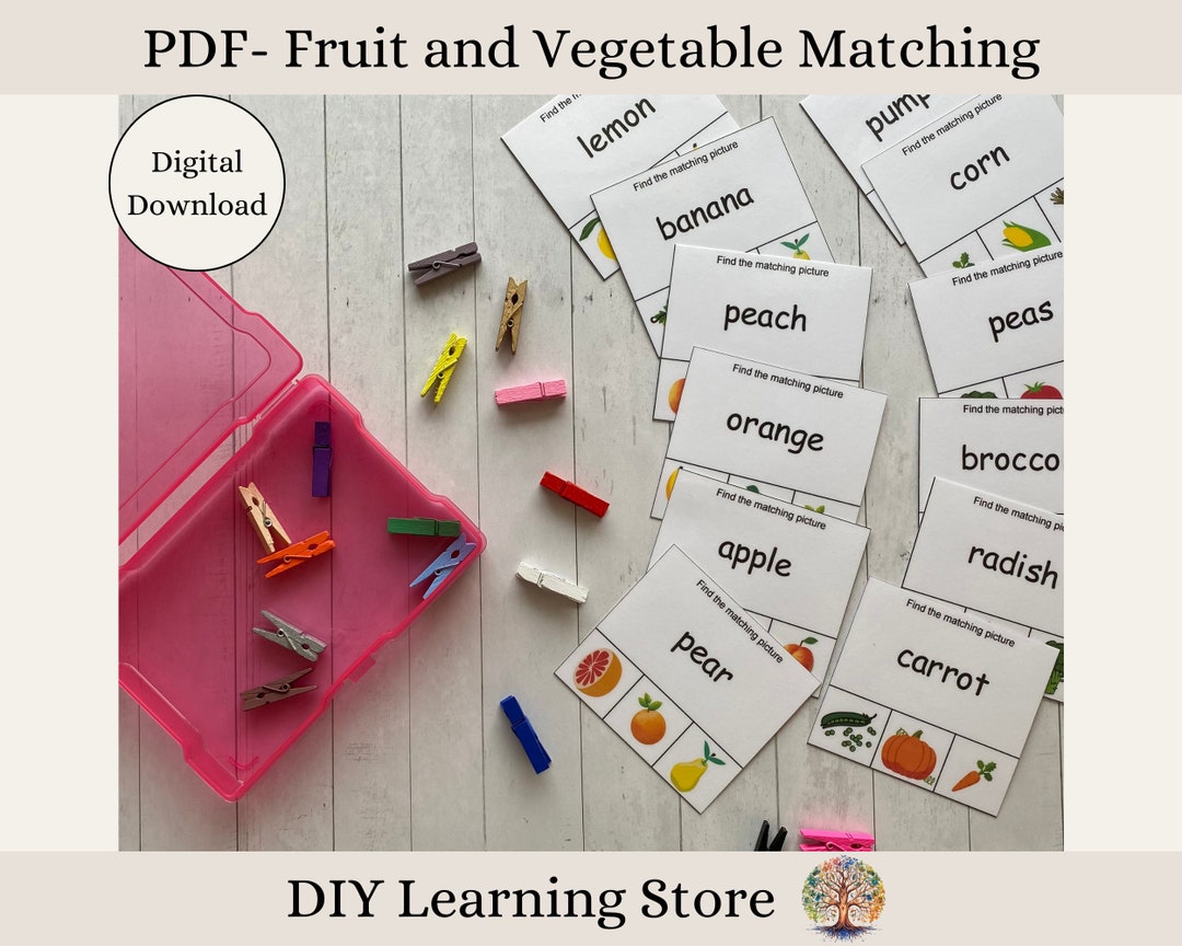 Fruit and Veggie Matching- Activity Cards- Instant Download-montessori ...