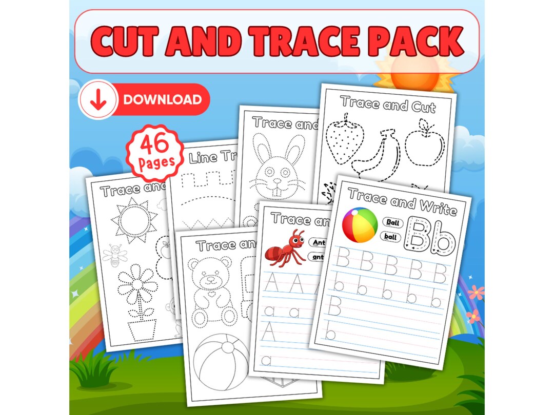Cut and Trace Activity Pack Instant Download Printable Preschool and ...