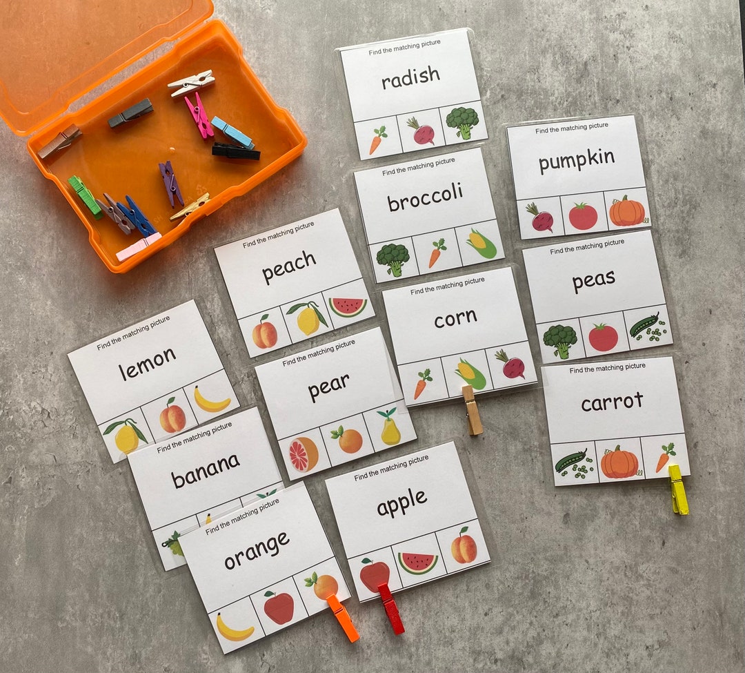 Fruit and Vegetables Matching Word to Picture Activity Set - Etsy