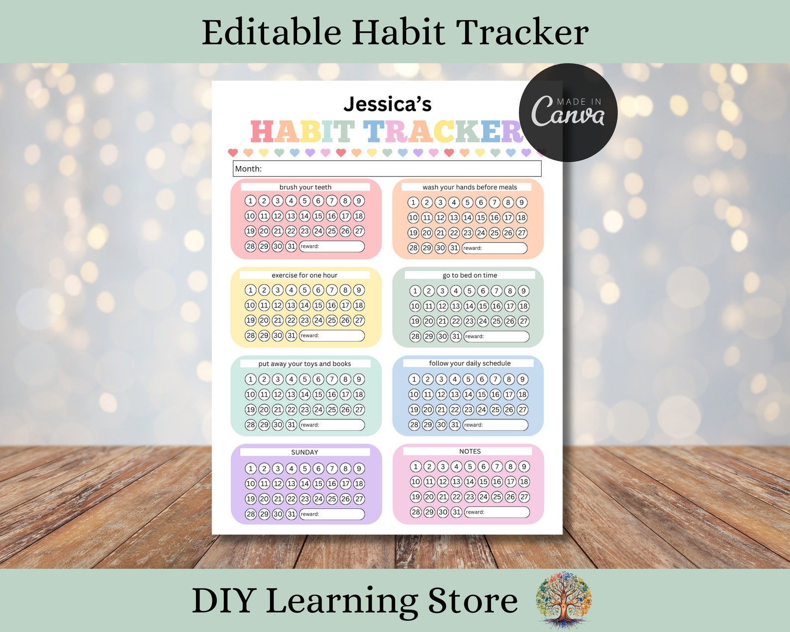 Editable Habit Tracker - Kids Behavior Planner - Monthly Habit Tracker ...