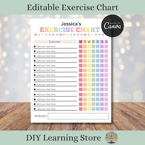 Editable Exercise Chart for Kids - Behavior Tracking Chart - Reward ...