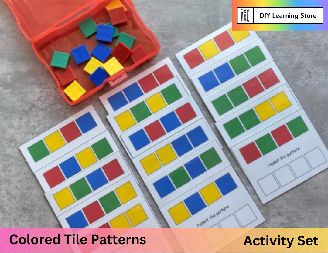 Patterns With Colored Tiles Task Box Activity Set - Etsy