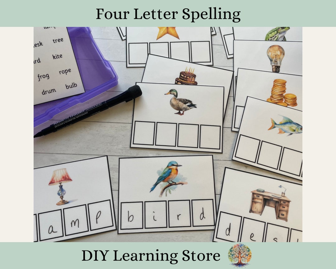 Spelling Practice 4-letter Words Task Box | Printable Literacy Game for ...