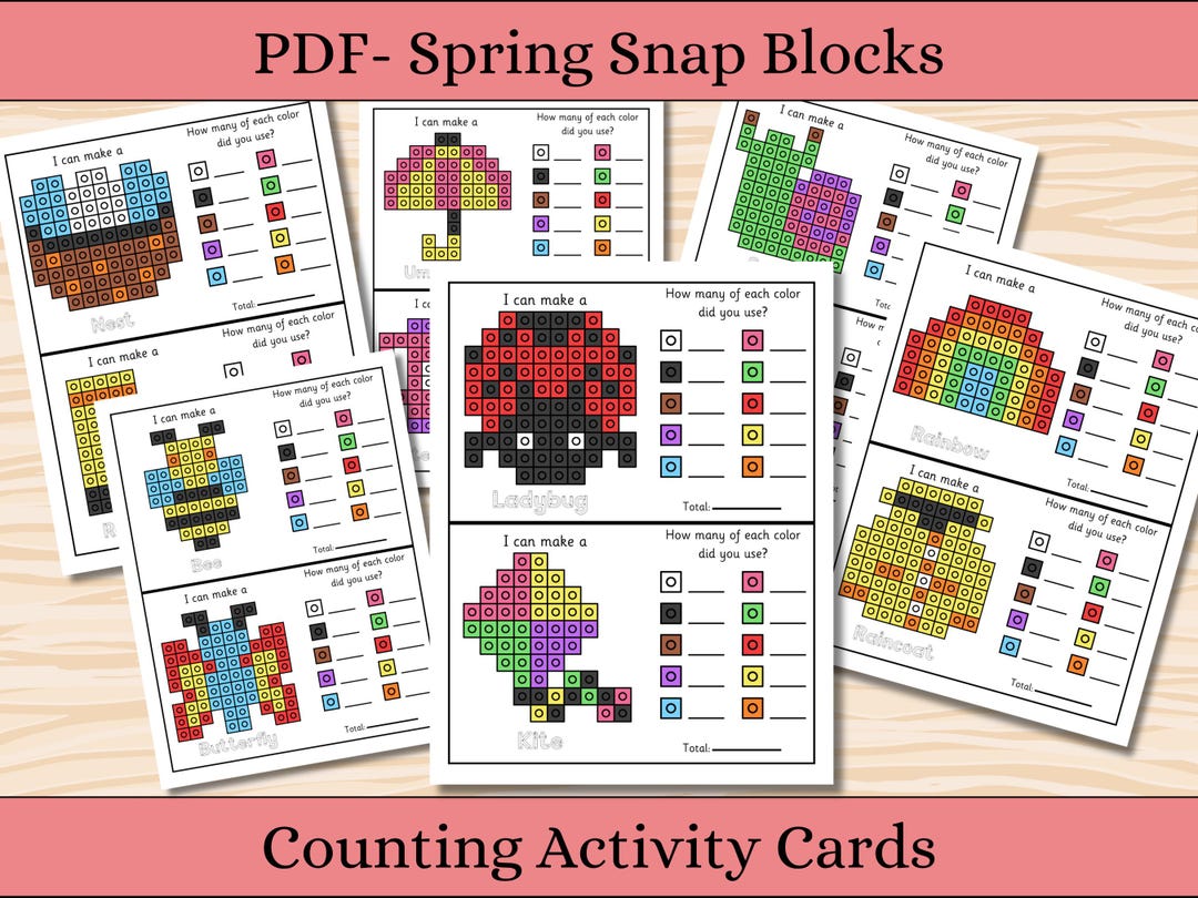 Spring Counting Snap Block Mats- 12 Visual Cards- Preschool ...