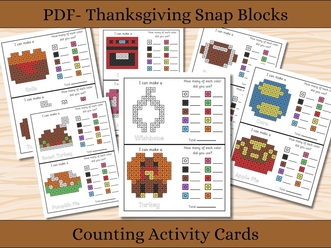 Thanksgiving Counting Snap Block Mats- 12 Visual Cards- Preschool ...