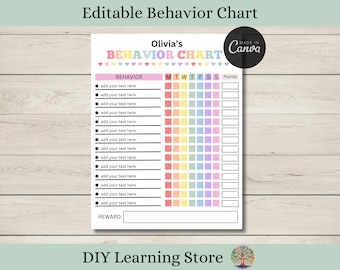 Editable Behavior Reward Chart for Kids, Good Behavior Tracking ...