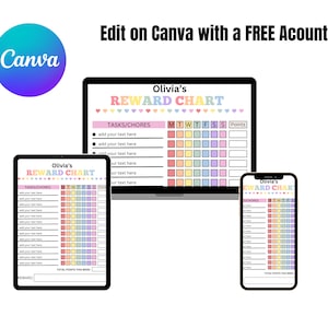 Kids Reward Chart- Editable Canva Template- Printable and Reusable- Job ...