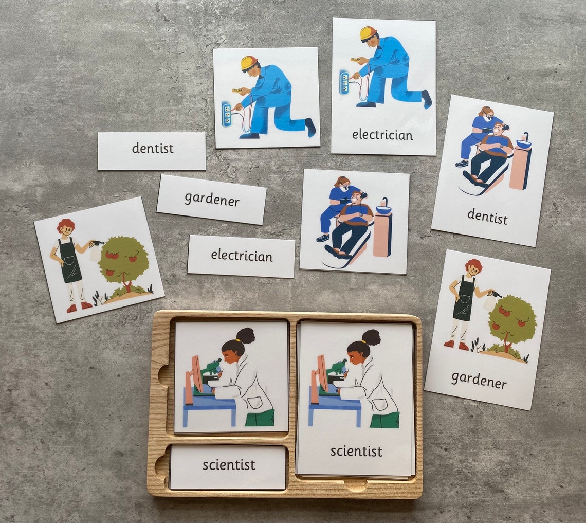 Professions- Montessori 3 Part Flash Cards- Speech Therapy Cards ...
