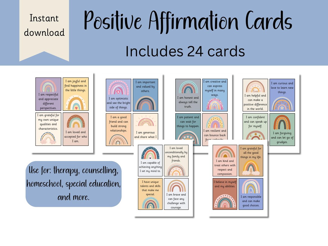Positive Affirmation Cards- Positive Affirmations, Therapy Cards ...
