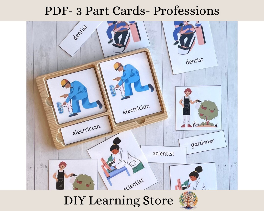 Professions- Montessori 3 Part Flash Cards- Speech Therapy Cards ...