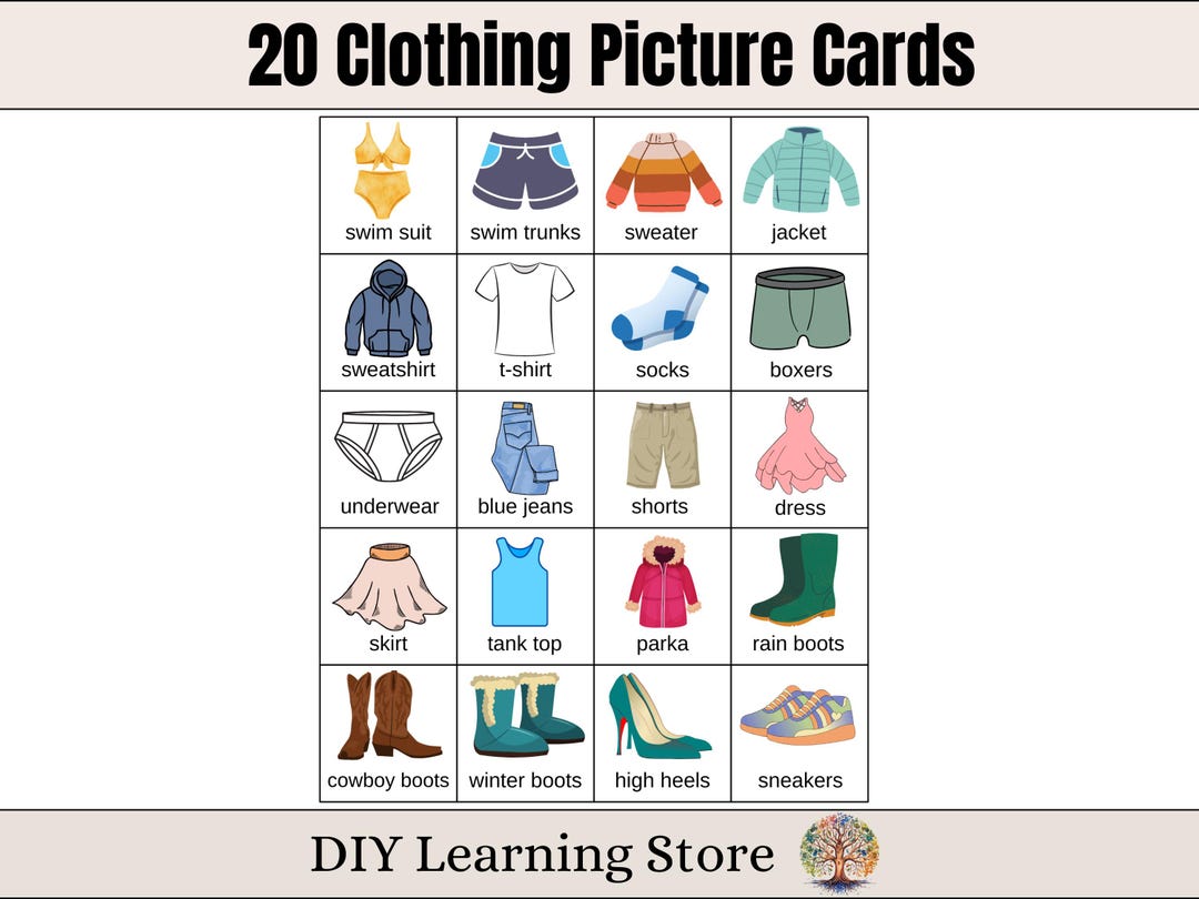 20 Clothing Picture Cards- 2 Sizes- Special Needs- Visual Schedule ...