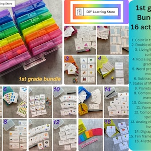 1st Grade Activity Bundle- 16 Task Box Learning Activities and Carrying ...