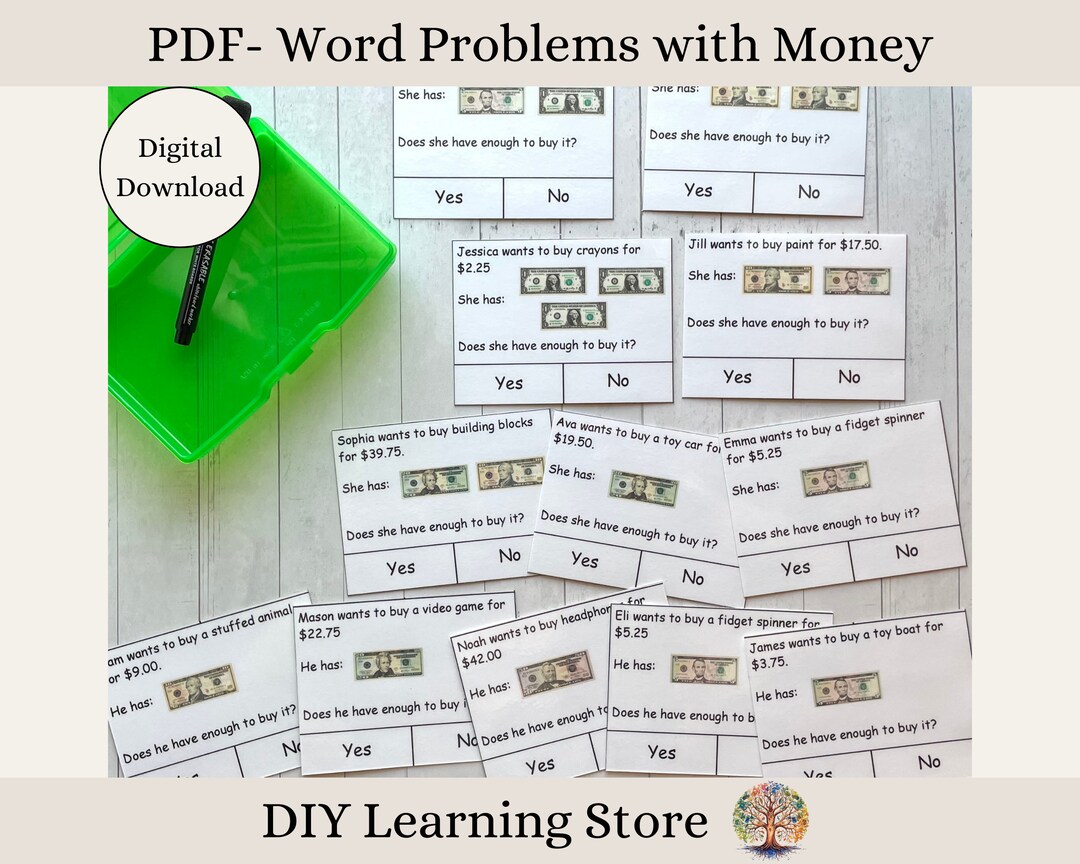 Money Word Problems, Montessori Math Task Cards (PDF Download) - Etsy