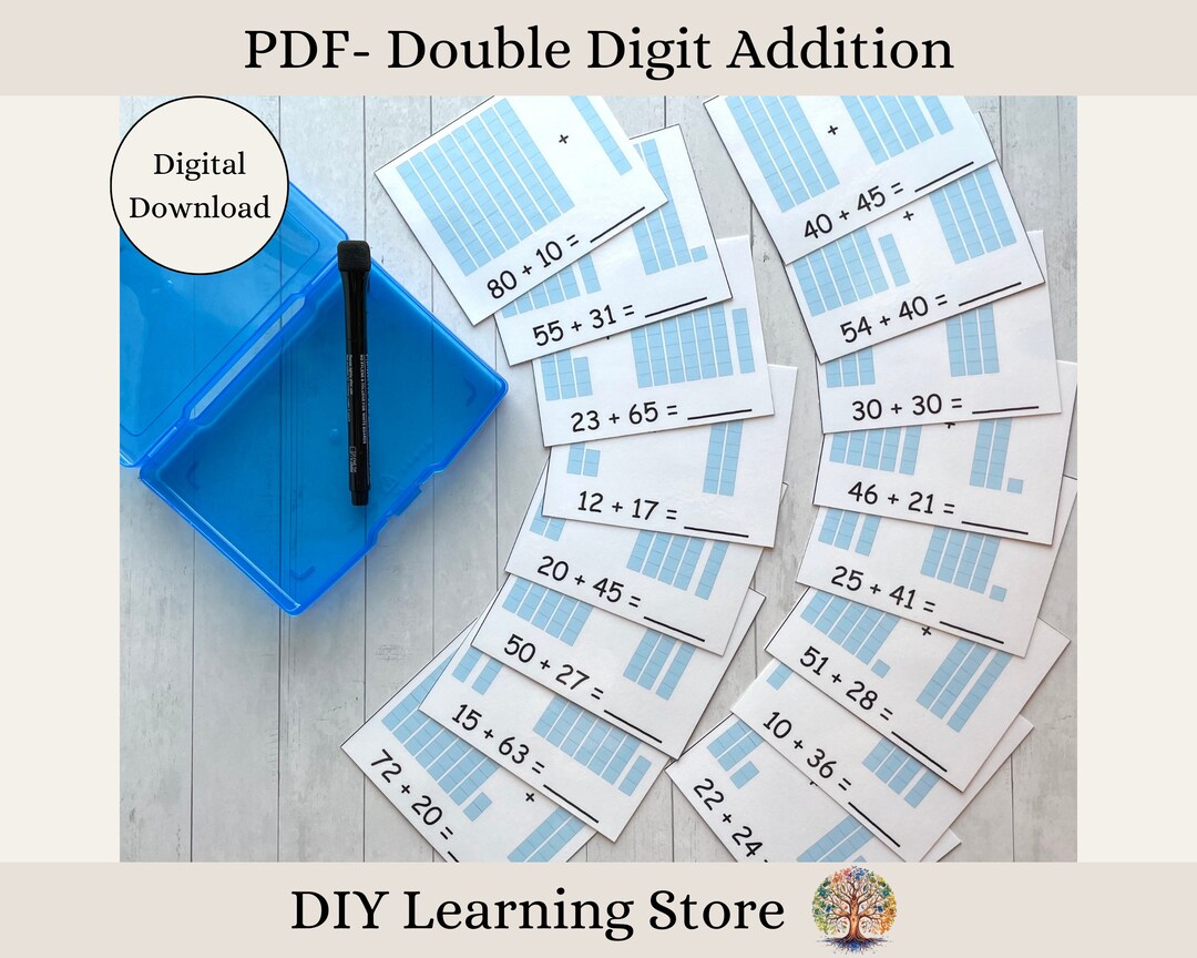 Double Digit Addition- Instant Download- Montessori Learning Toy for ...