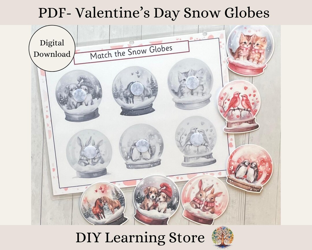 Snow Globe Matching- Valentine's Day Activity Page- Toddler, Preschool ...