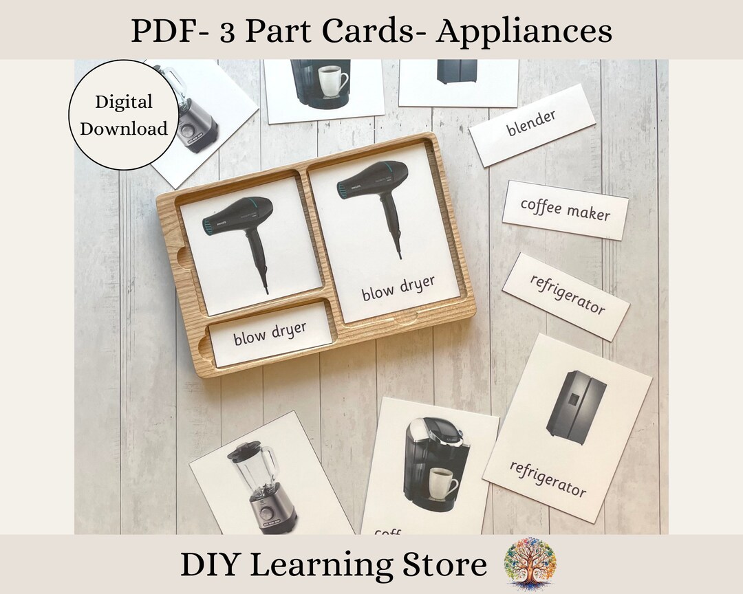 Appliances- Montessori 3 Part Flash Cards- Instant Download- Editable ...