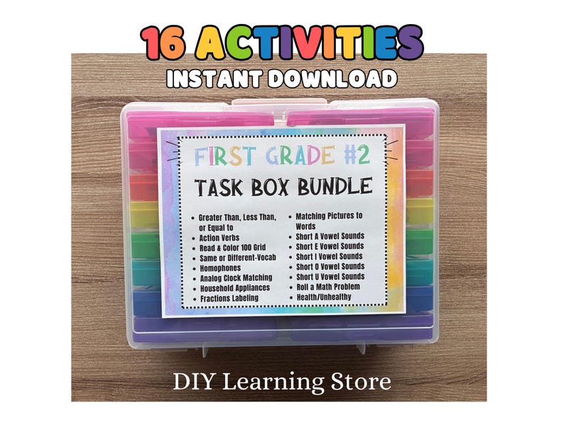 1st Grade #2 Printable Activity Bundle- 16 Task Box Learning Activities ...