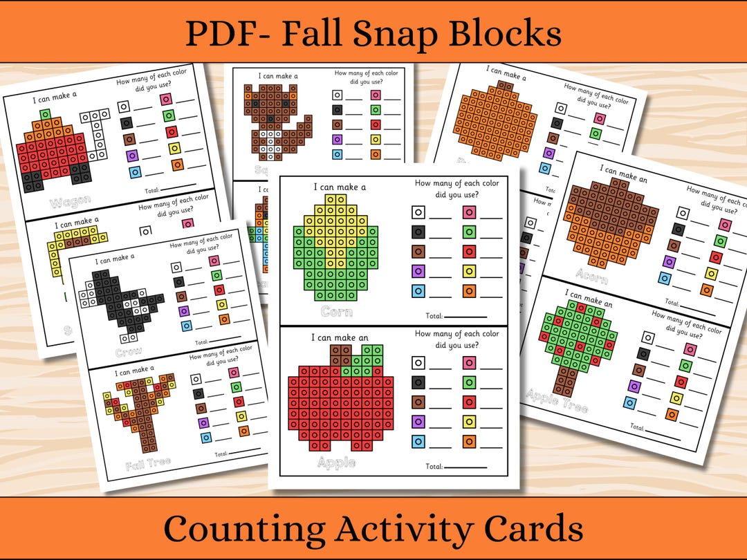 Fall Counting Snap Block Mats- 12 Visual Cards- Preschool, Kindergarten ...
