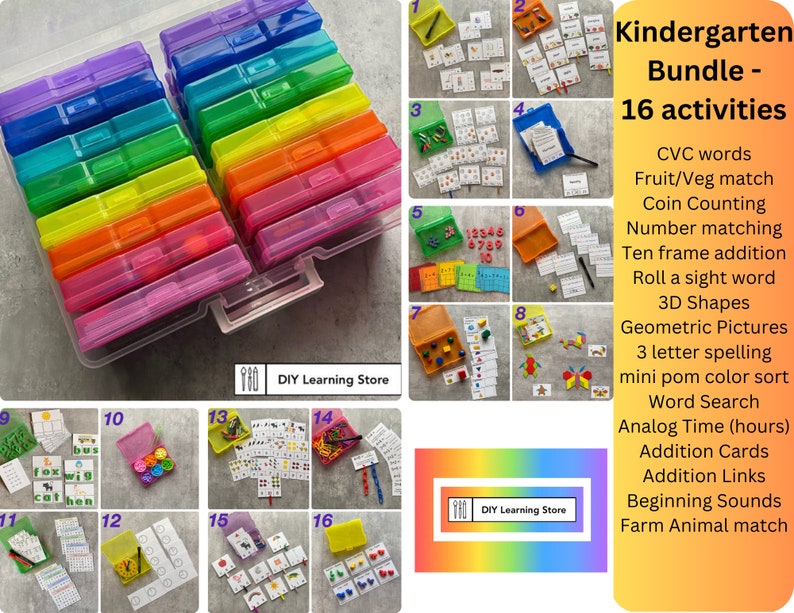 Kindergarten Activity Bundle- 16 Task Box Learning Activities Plus a ...
