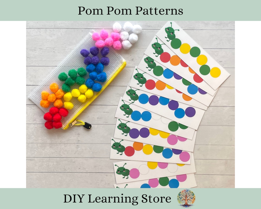 Pom Pom Patterns Activity Set Montessori Learning Toy for Preschool ...