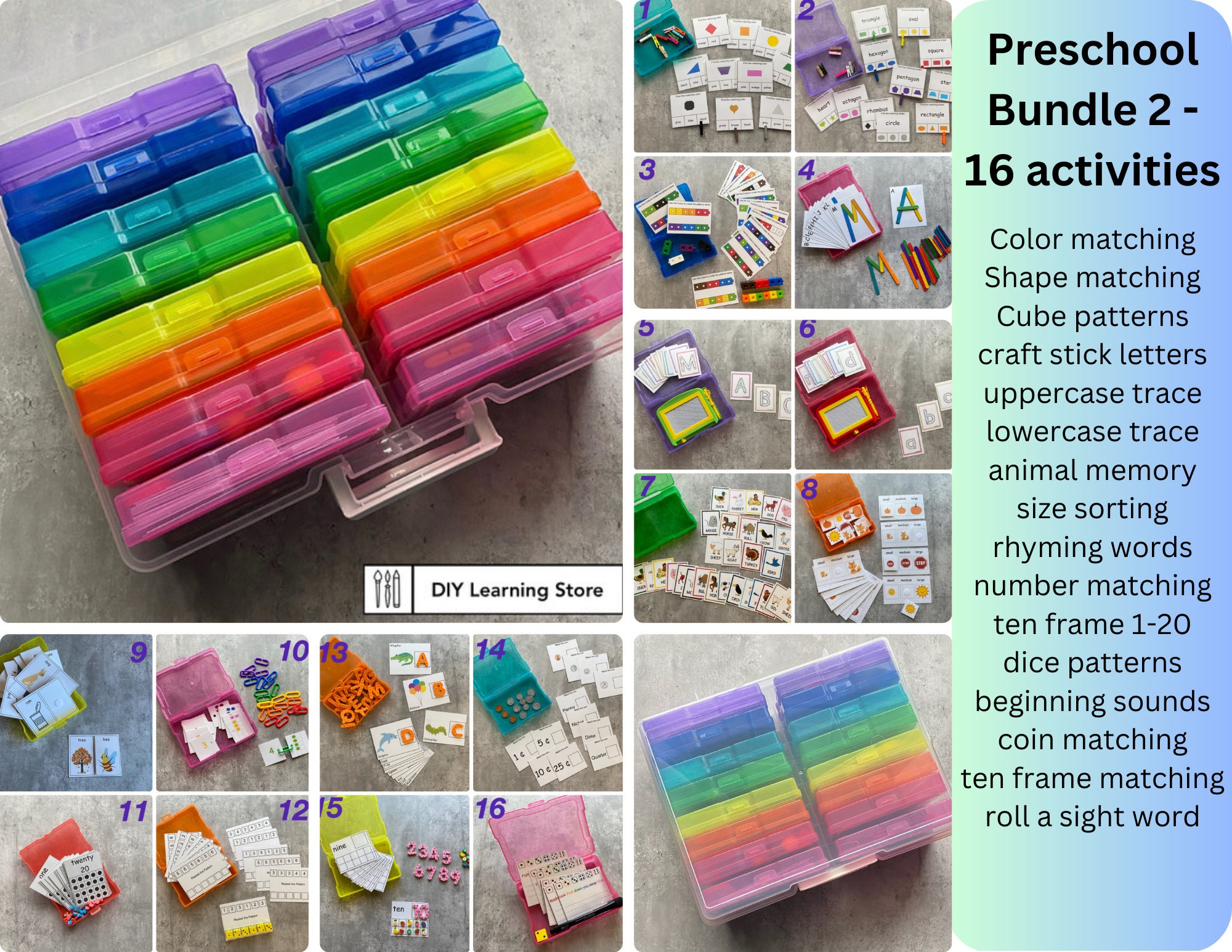 Preschool Activity Bundle #2- 16 Task Box Activity Sets With Carrying ...
