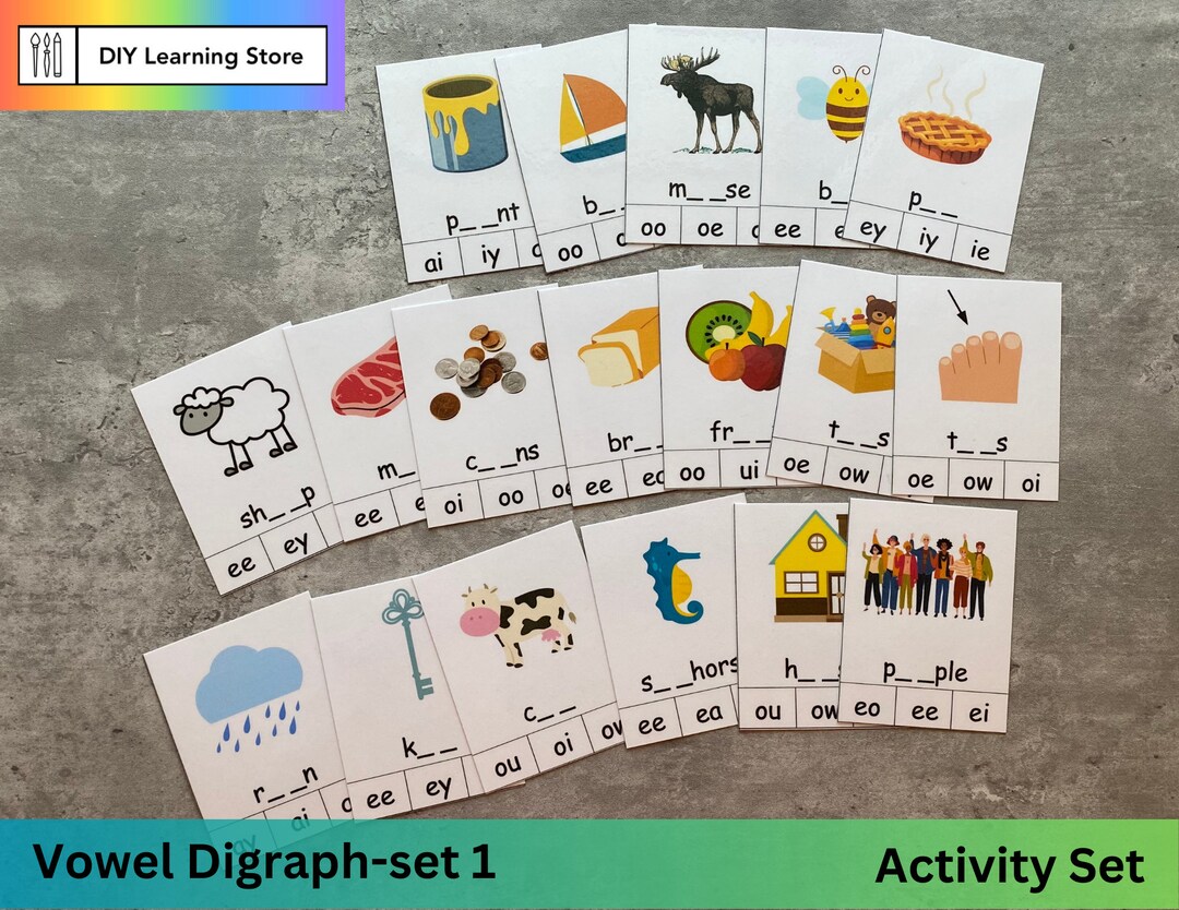 Vowel Digraph Activity Set Matching and Fill in the Blank - Etsy
