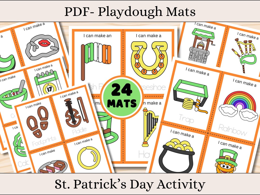 St. Patrick's Playdough Mats- 24 Visual Cards- Preschool, Kindergarten ...