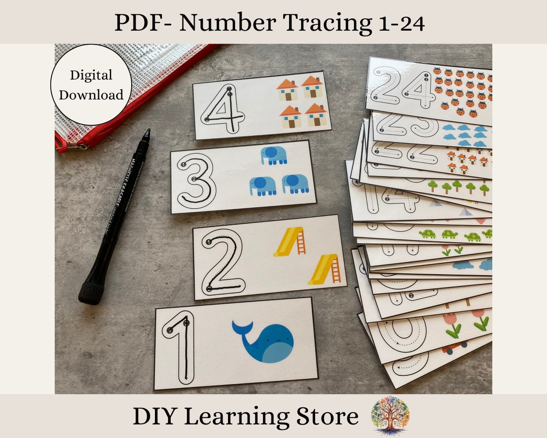 Number Tracing 1-24 – Montessori Learning Cards (PDF) - Etsy