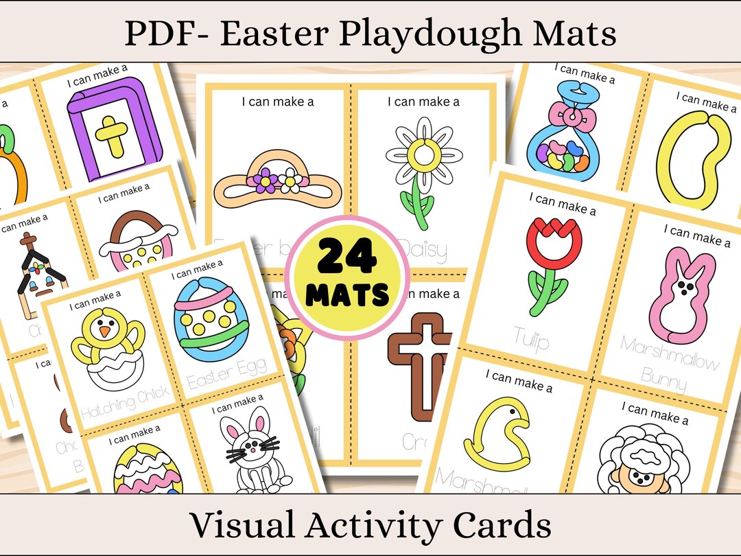 Easter Playdough Mats- 24 Visual Cards- Preschool, Kindergarten, 1st ...