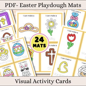 Easter Playdough Mats- 24 Visual Cards- Preschool, Kindergarten, 1st ...