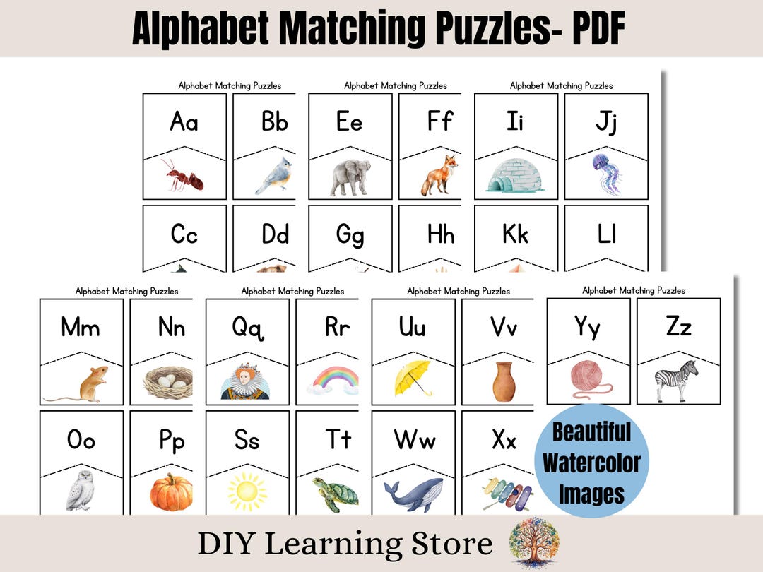 Alphabet Puzzles Activity Cards- Letter Matching to Images- Toddler ...
