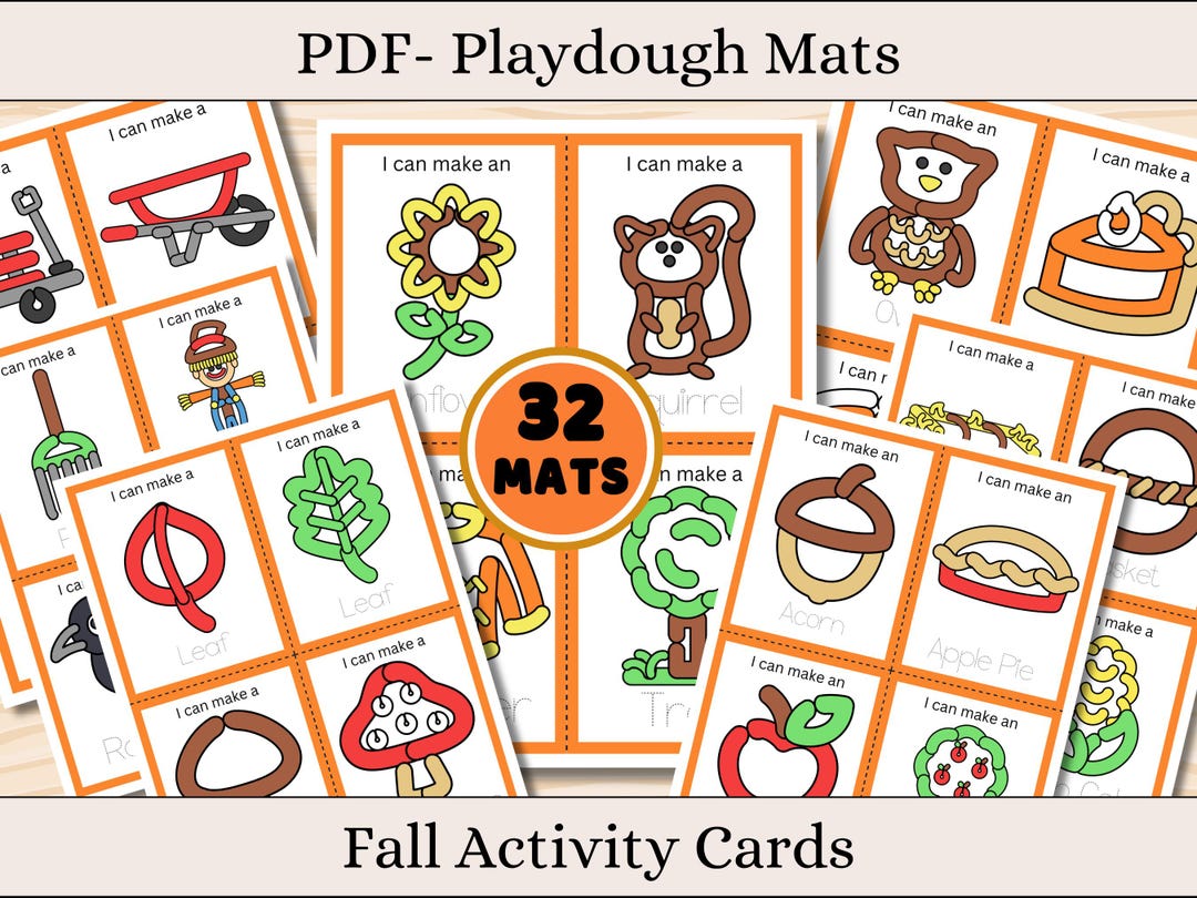 Fall Playdough Mats- 32 Visual Cards- Preschool, Kindergarten, 1st ...