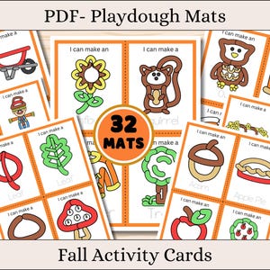 Fall Playdough Mats- 32 Visual Cards- Preschool, Kindergarten, 1st ...