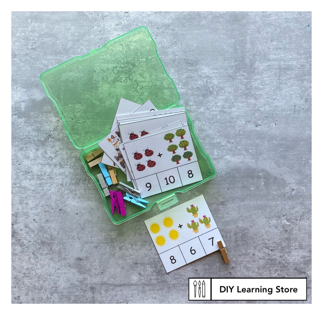 Addition With Clothespins Task Box Activity Set Montessori Learning Toy ...