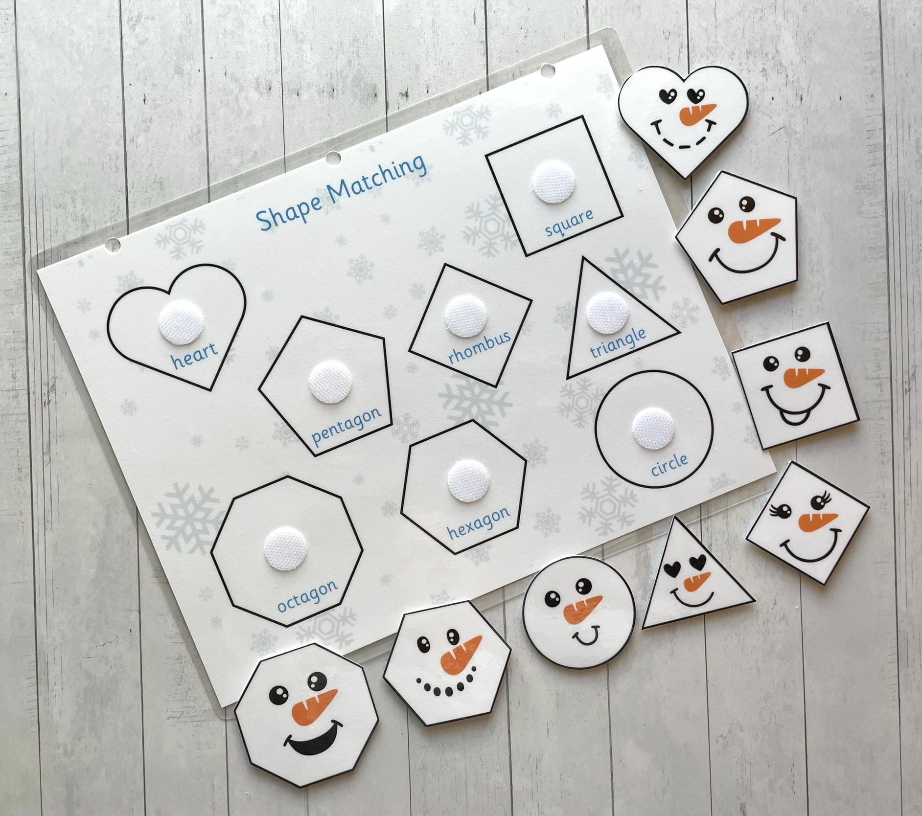 Shape Matching Snowman Faces- Winter Activity Page- Toddler, Preschool ...
