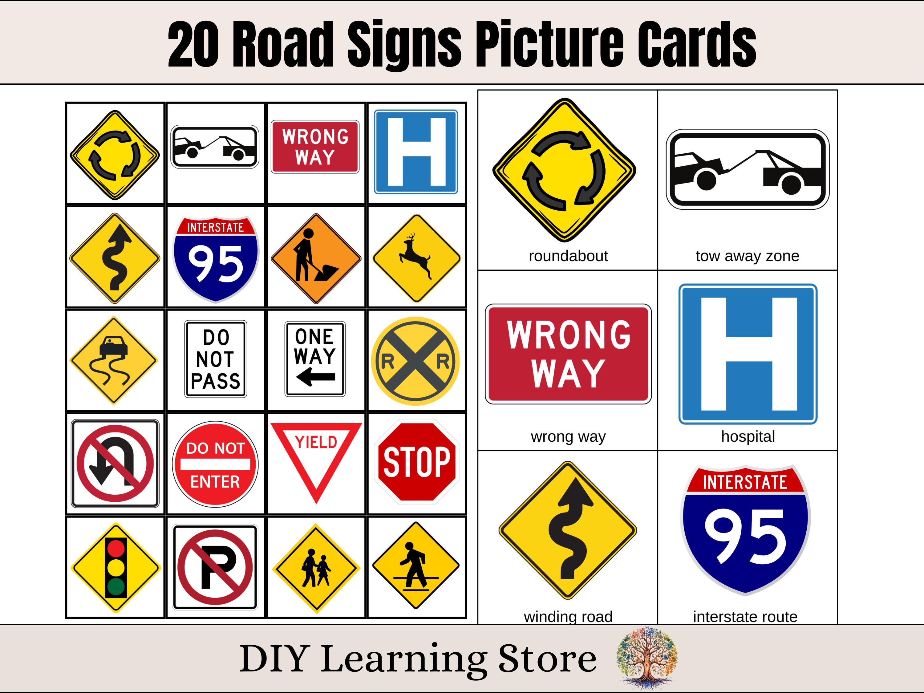 Road Signs Picture Cards- Visual Aid- Communication Board- Autism- ADHD ...