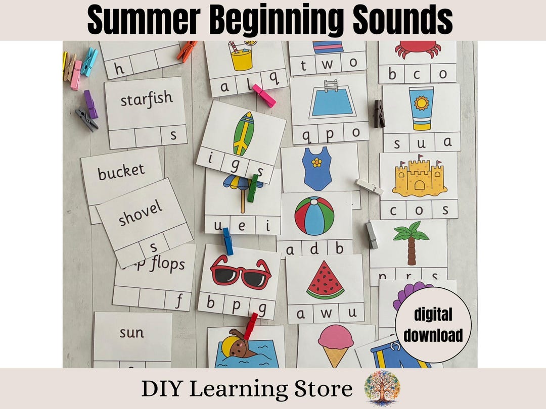 Beginning Sounds- Summer Clip Cards- Toddler Activities- Preschool ...