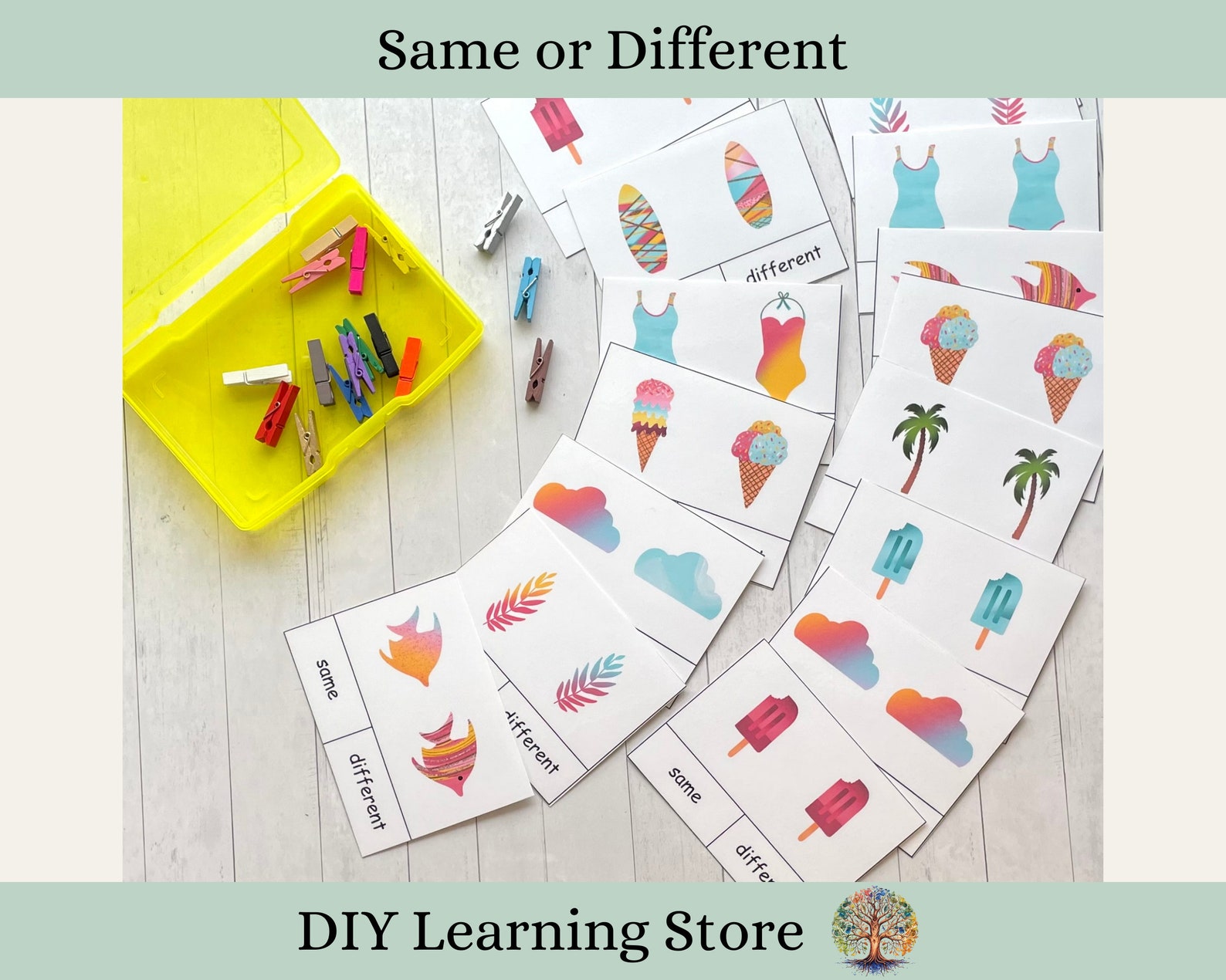 Same or Different-clip Cards Task Box Activity for Preschool ...