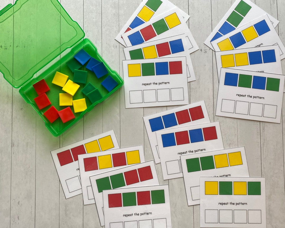 Patterns With Colored Tiles Task Box Activity Set Preschool - Etsy