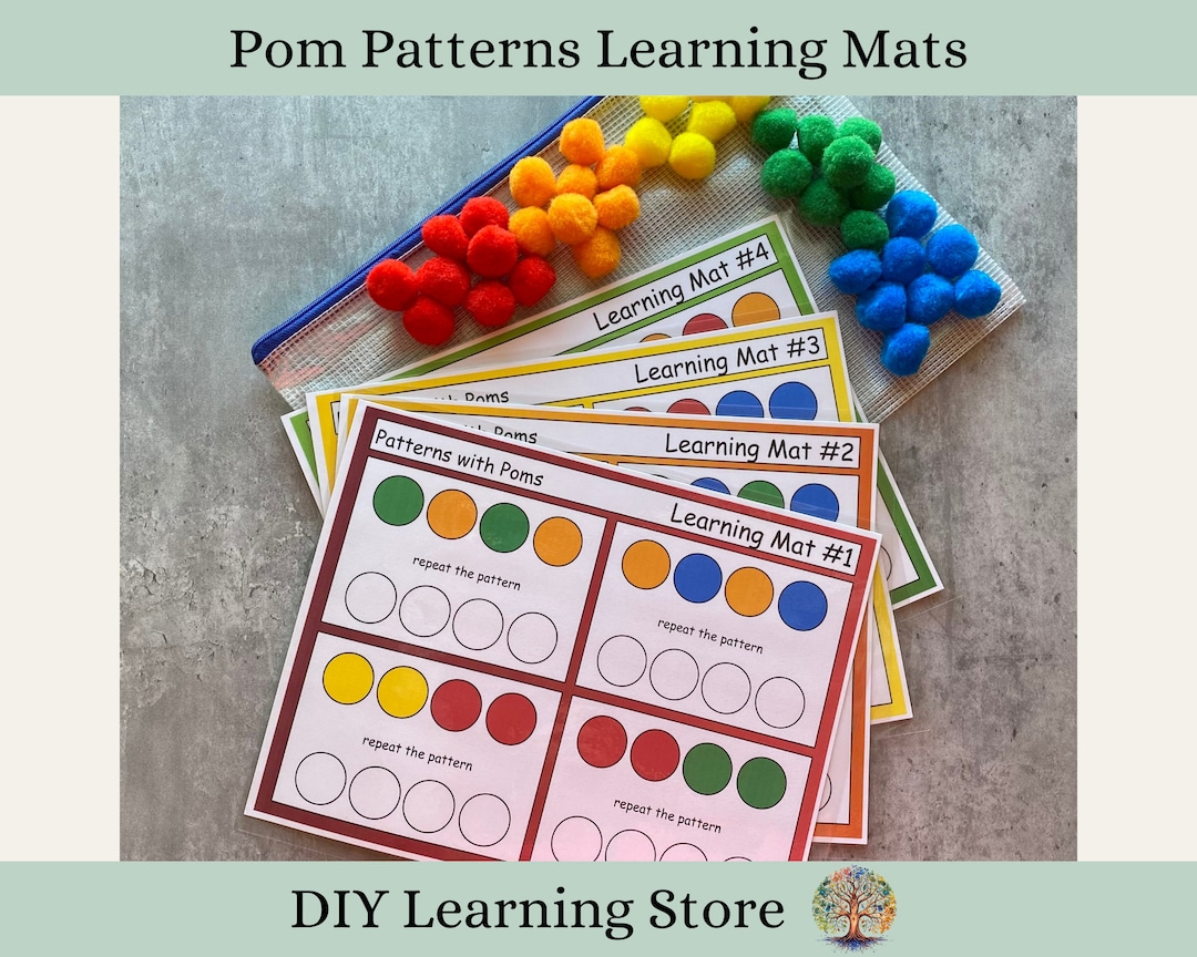 Pom Patterns Learning Mat Activity Set- Montessori Toy for Preschool ...
