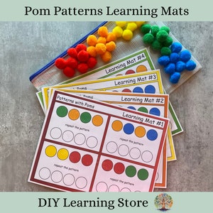 Pom Patterns Learning Mat Activity Set Montessori Toy for Preschool ...