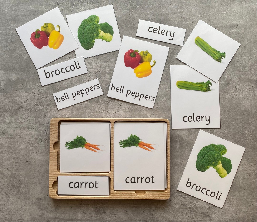 Vegetables-montessori 3 Part Flash Cards Montessori Toys and Games ...