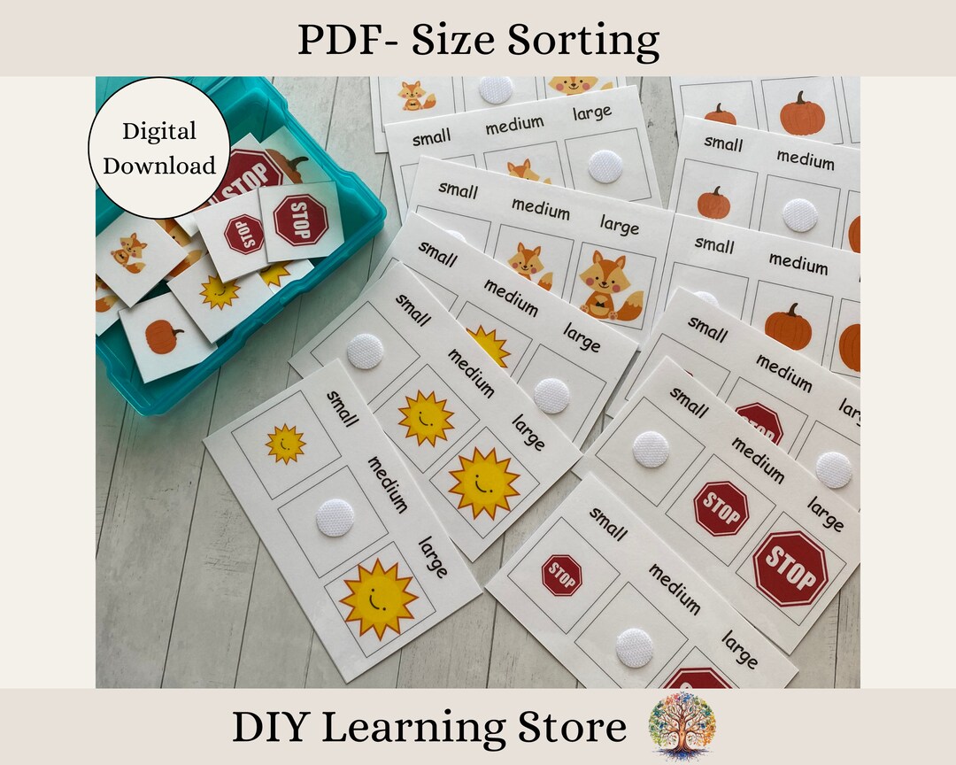 PDF Size Sorting Task Box Cards 1 Instant Download Montessori Learning ...