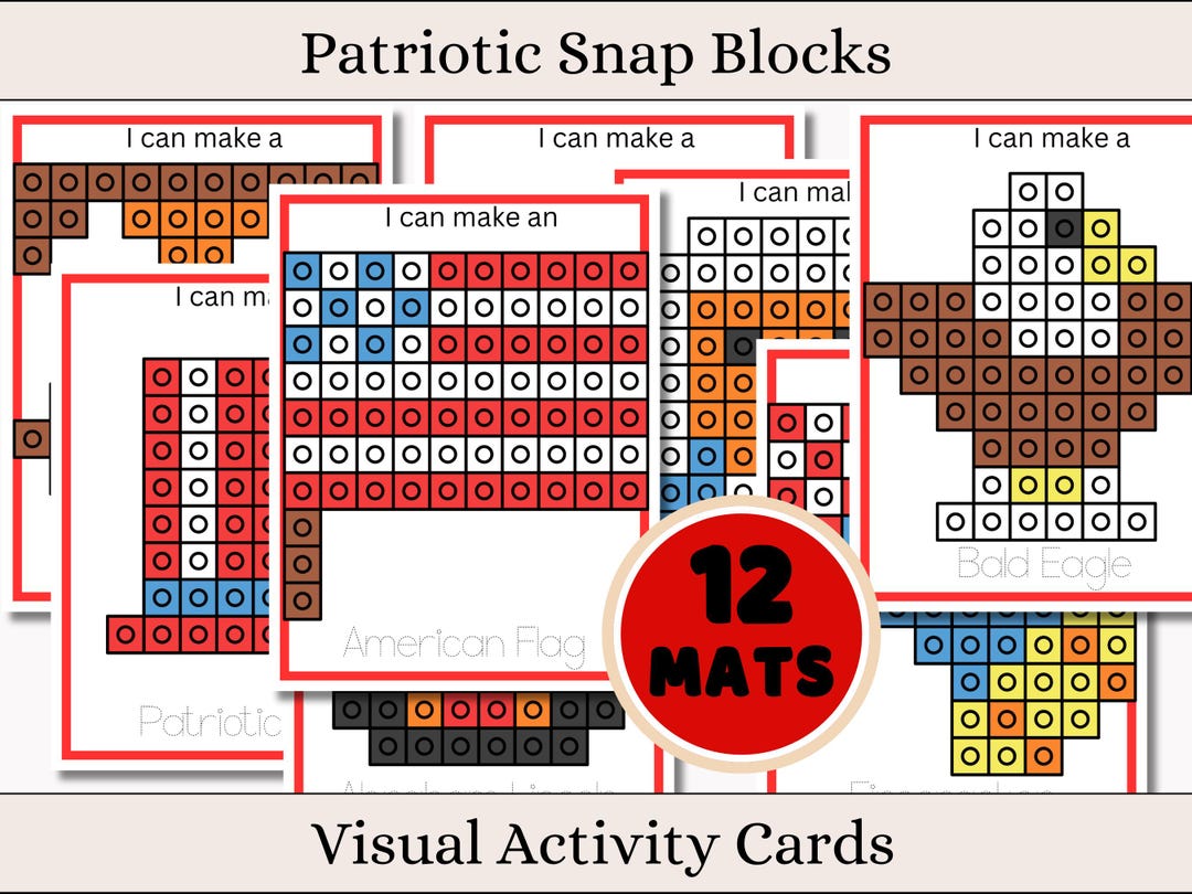 Patriotic Snap Block Mats- 12 Visual Cards- Preschool, Kindergarten ...