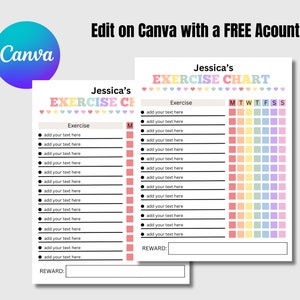 Editable Exercise Chart for Kids - Behavior Tracking Chart - Reward ...